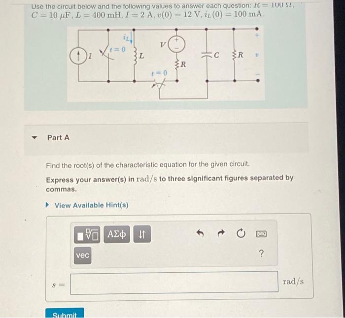 Solved The Step Response of a Critically Damped Parallel RLC | Chegg.com
