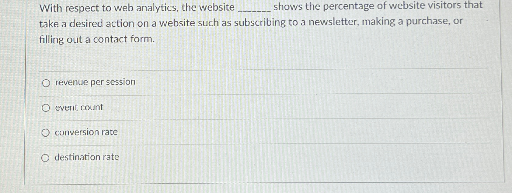 Solved With respect to web analytics, the website shows the | Chegg.com