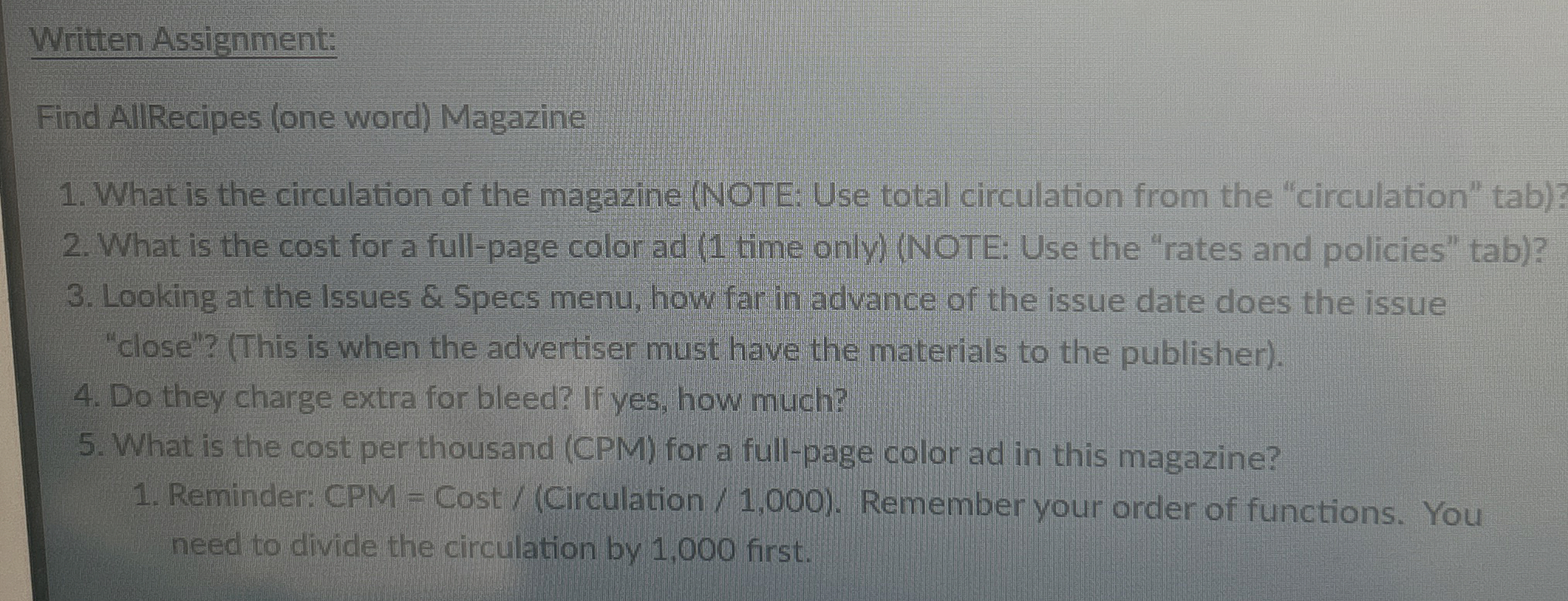 Solved Written Assignment:Find AllRecipes (one word) | Chegg.com