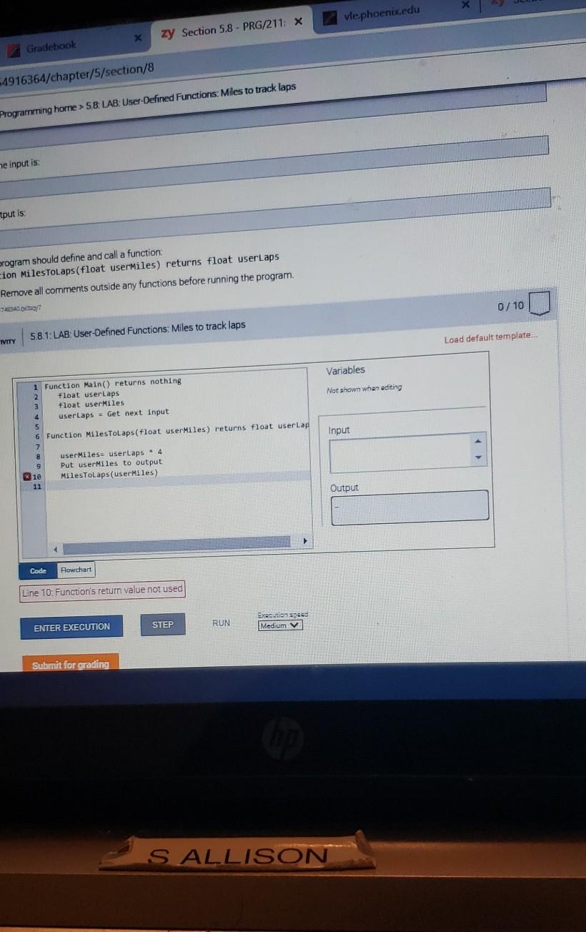 Solved vle.phoenix.edu zy Section 5.8 - PRG/211: X Gradebook | Chegg.com
