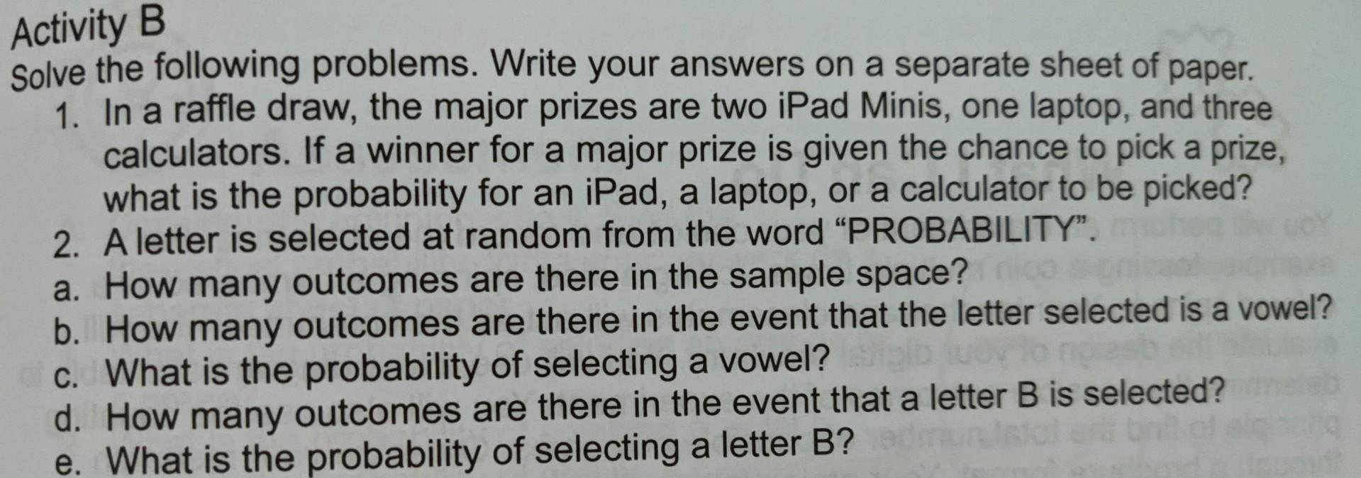 Solved Solve the following problems. Write your answers on a | Chegg.com