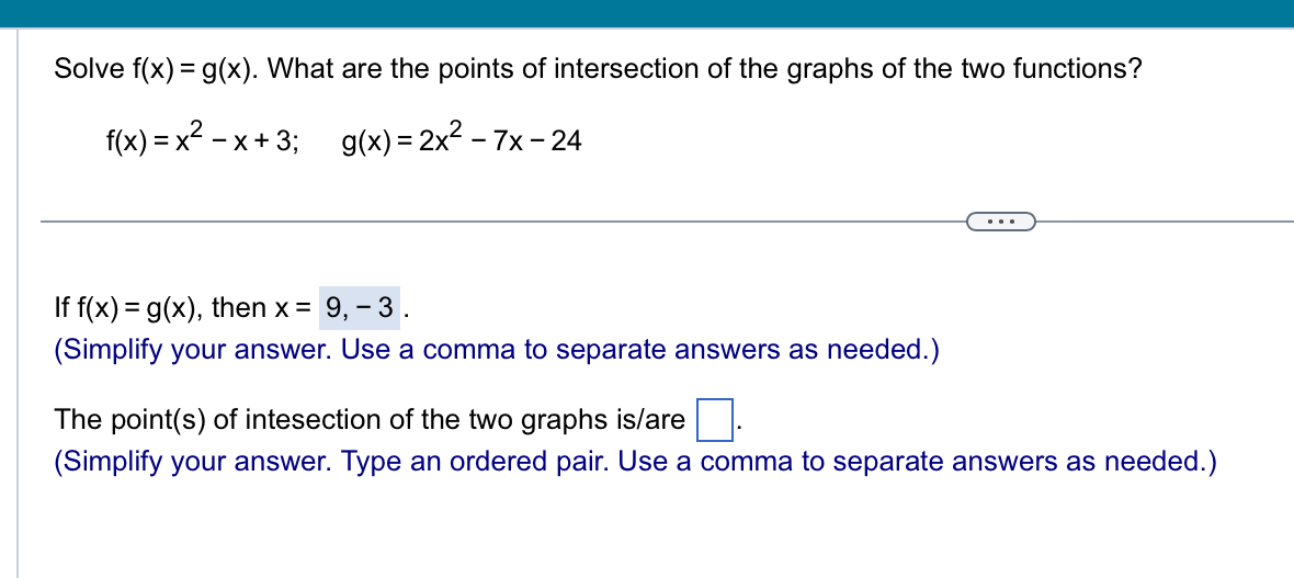 Solved Solve f(x)=g(x). ﻿What are the points of intersection | Chegg.com