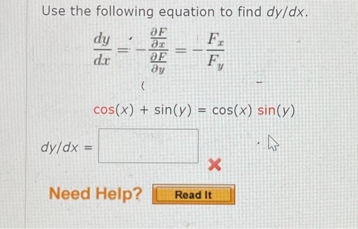 Solved Use the following equation to find dy/dx. 2----2 Əy | Chegg.com