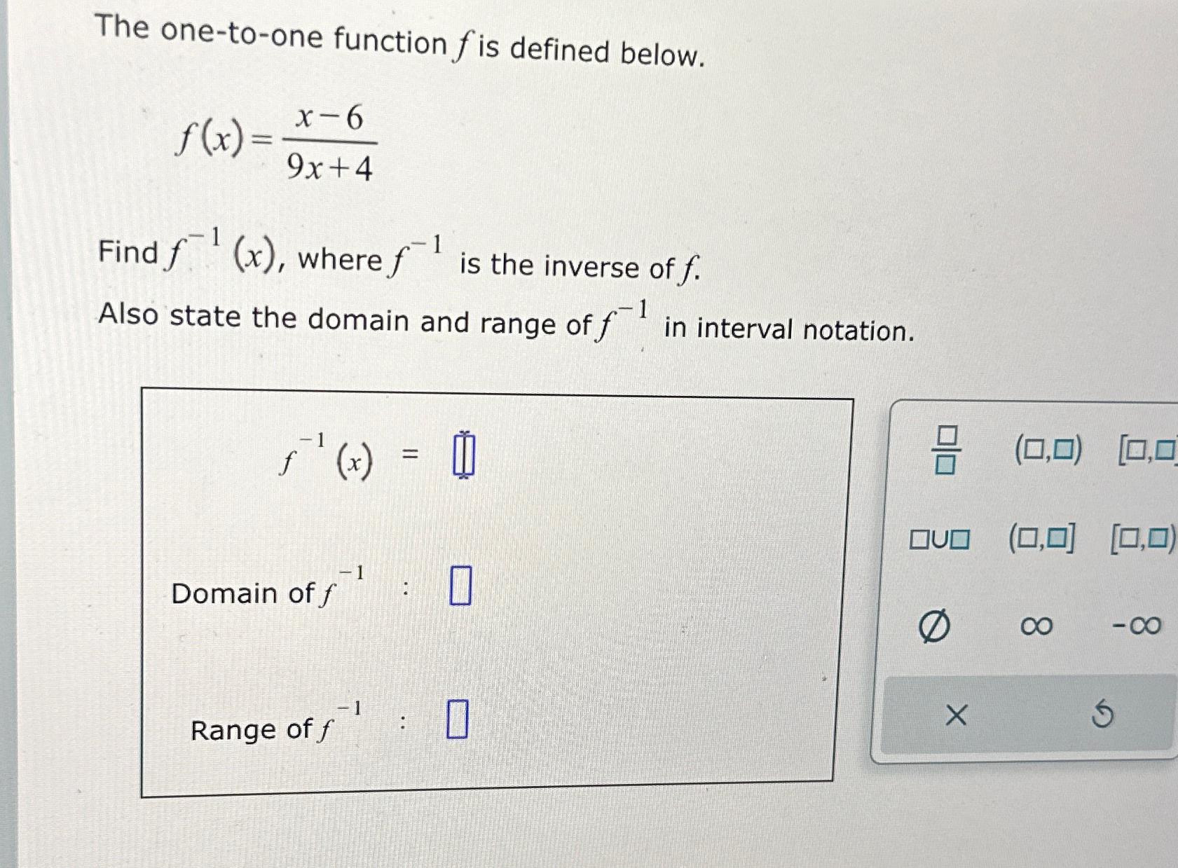 Solved The one-to-one function f ﻿is defined | Chegg.com