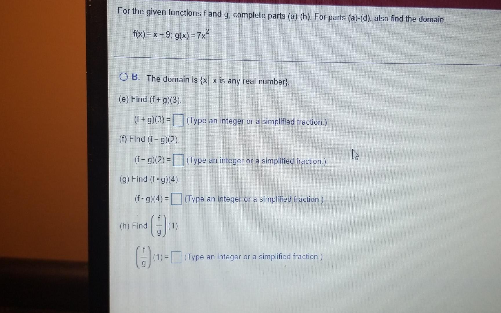Solved For the given functions fand g, complete parts | Chegg.com