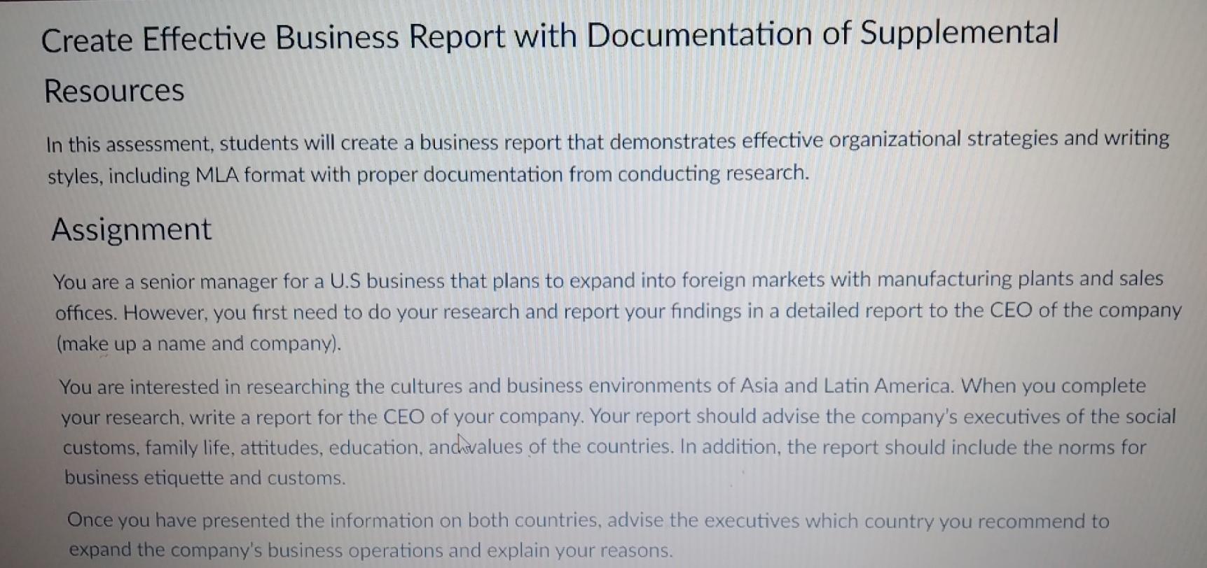 Solved Create Effective Business Report with Documentation | Chegg.com