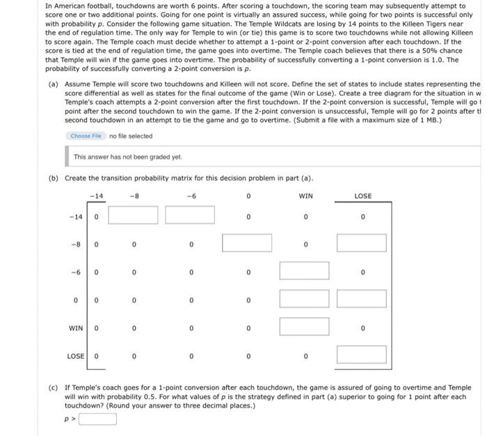 Solved In American football, touchdowns are worth 6 points. | Chegg.com