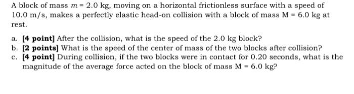 Solved A block of mass m=2.0 kg, moving on a horizontal | Chegg.com
