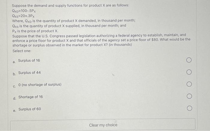 Solved Suppose the demand and supply functions for product X | Chegg.com