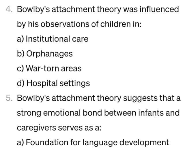 Solved Bowlby's attachment theory was influenced by his | Chegg.com