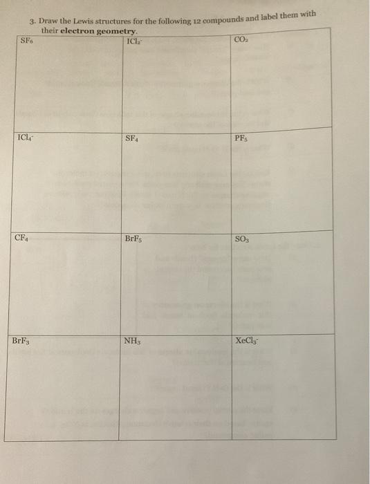 Solved 3. Draw the Lewis structures for the following 12 | Chegg.com