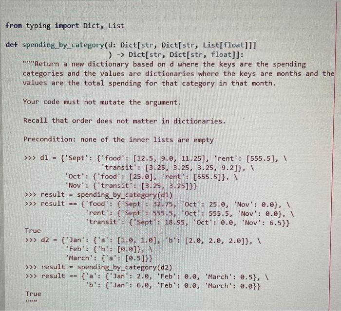 Solved from typing import Dict, List def | Chegg.com