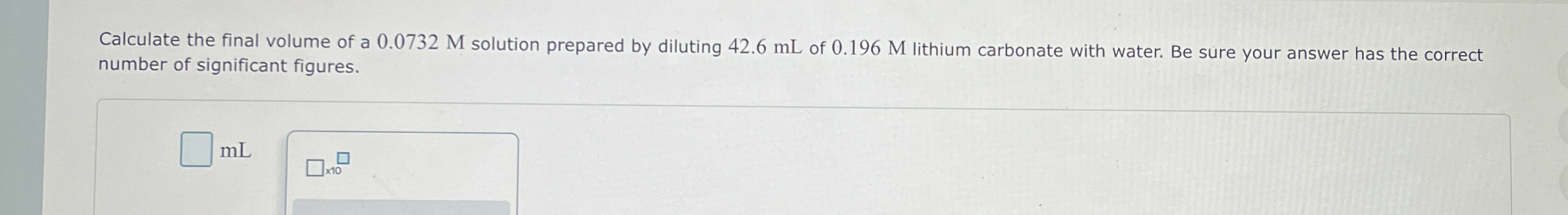 Solved Calculate the final volume of a 0.0732 ﻿M solution | Chegg.com