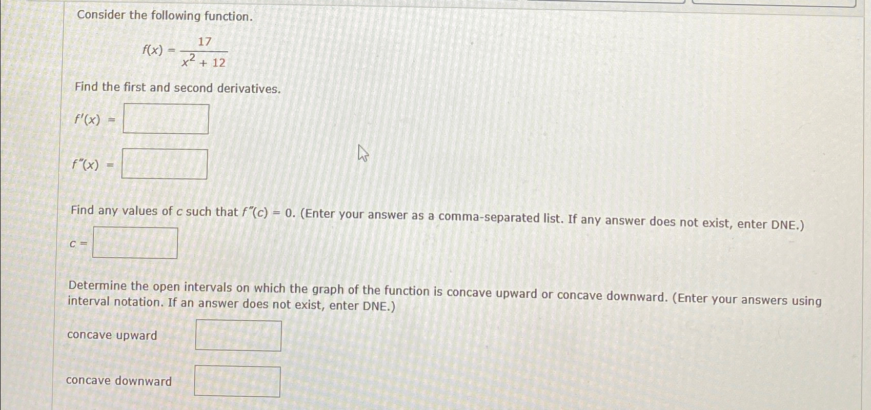 Solved Consider the following function.f(x)=17x2+12Find the | Chegg.com