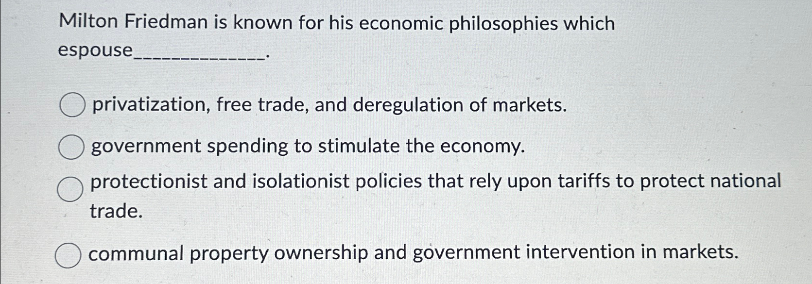 Solved Milton Friedman is known for his economic | Chegg.com