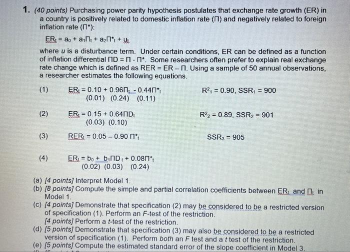 Solved (40 points) Purchasing power parity hypothesis | Chegg.com