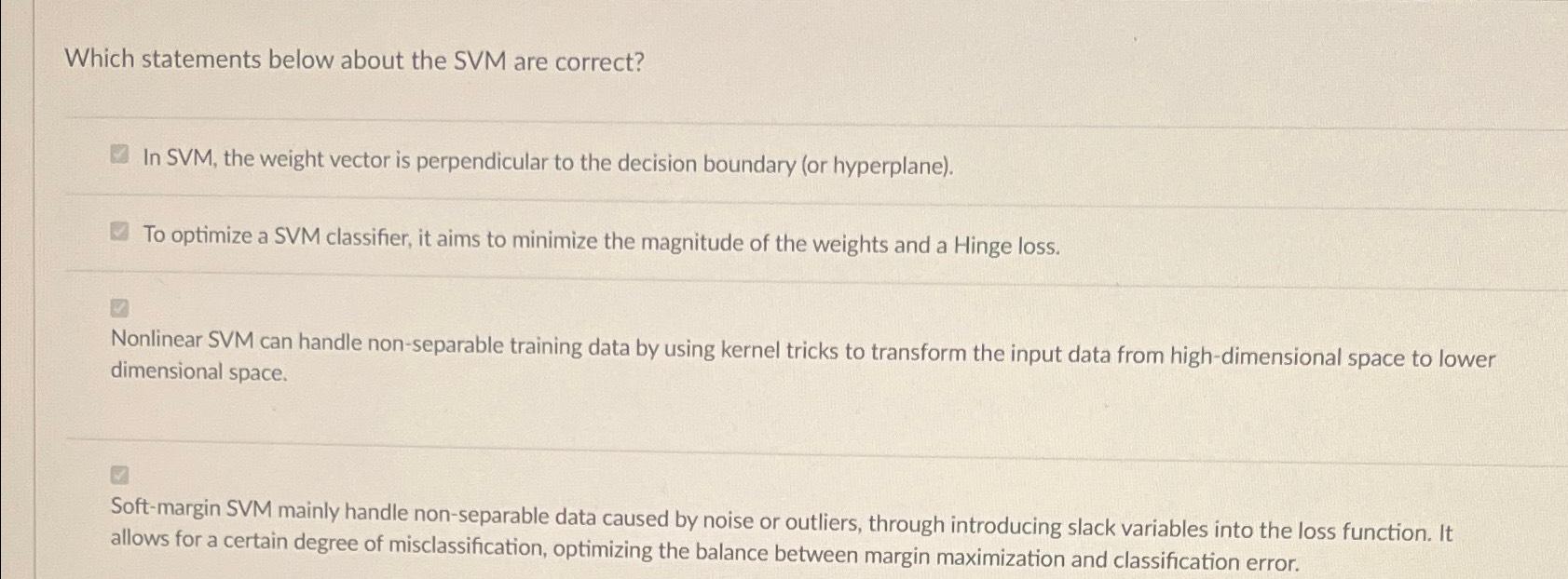 Solved Which statements below about the SVM are correct?In | Chegg.com