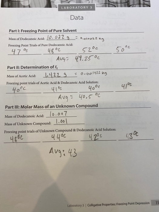 Solved LABORATORY 3 M IN Data 50°c Part 1: Freezing Point of | Chegg.com