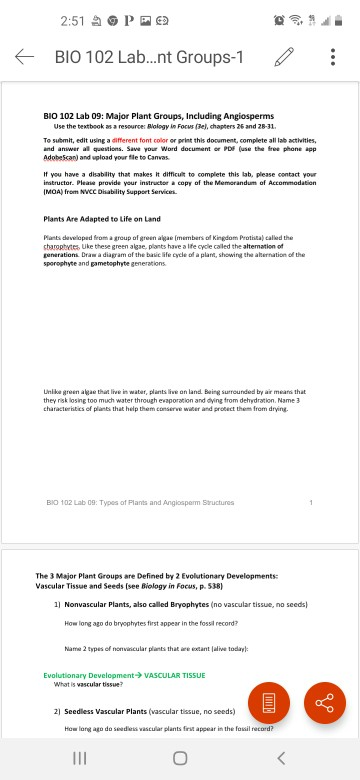 Solved 12:15 € BIO 102 Lab...nt Groups-1 Plants Are Adapted | Chegg.com