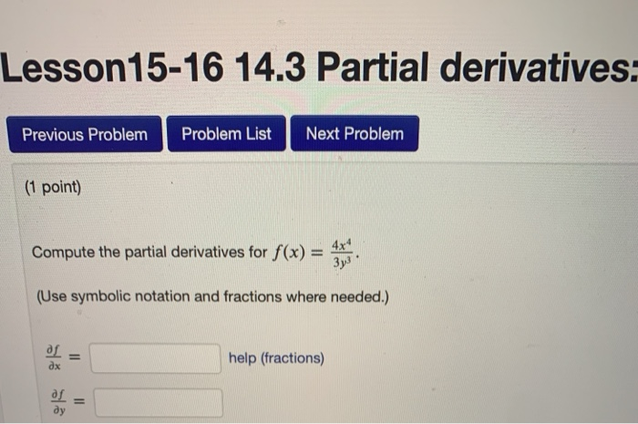 Solved Lesson 15-16 14.3 Partial derivatives: Previous | Chegg.com