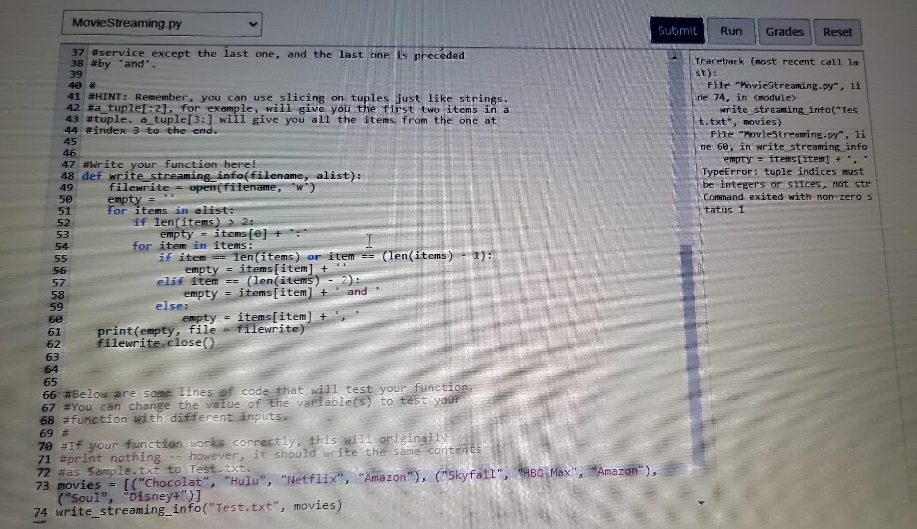 Solved 1 \#Write a function called write_streaming_info. 2 | Chegg.com