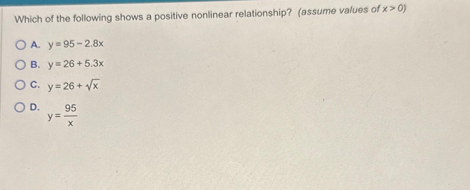 Solved Which of the following shows a positive nonlinear | Chegg.com