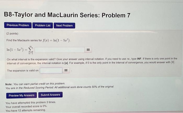 Solved B8-Taylor and MacLaurin Series: Problem 7 ( 2 points) | Chegg.com