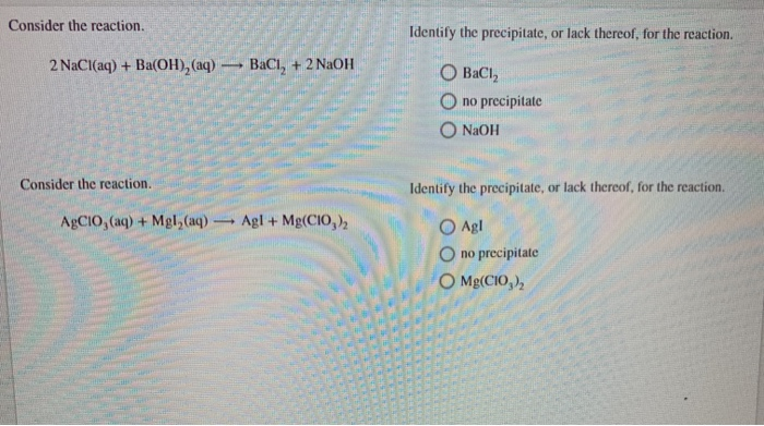 Solved Identify the precipitate, or lack thereof, for the | Chegg.com