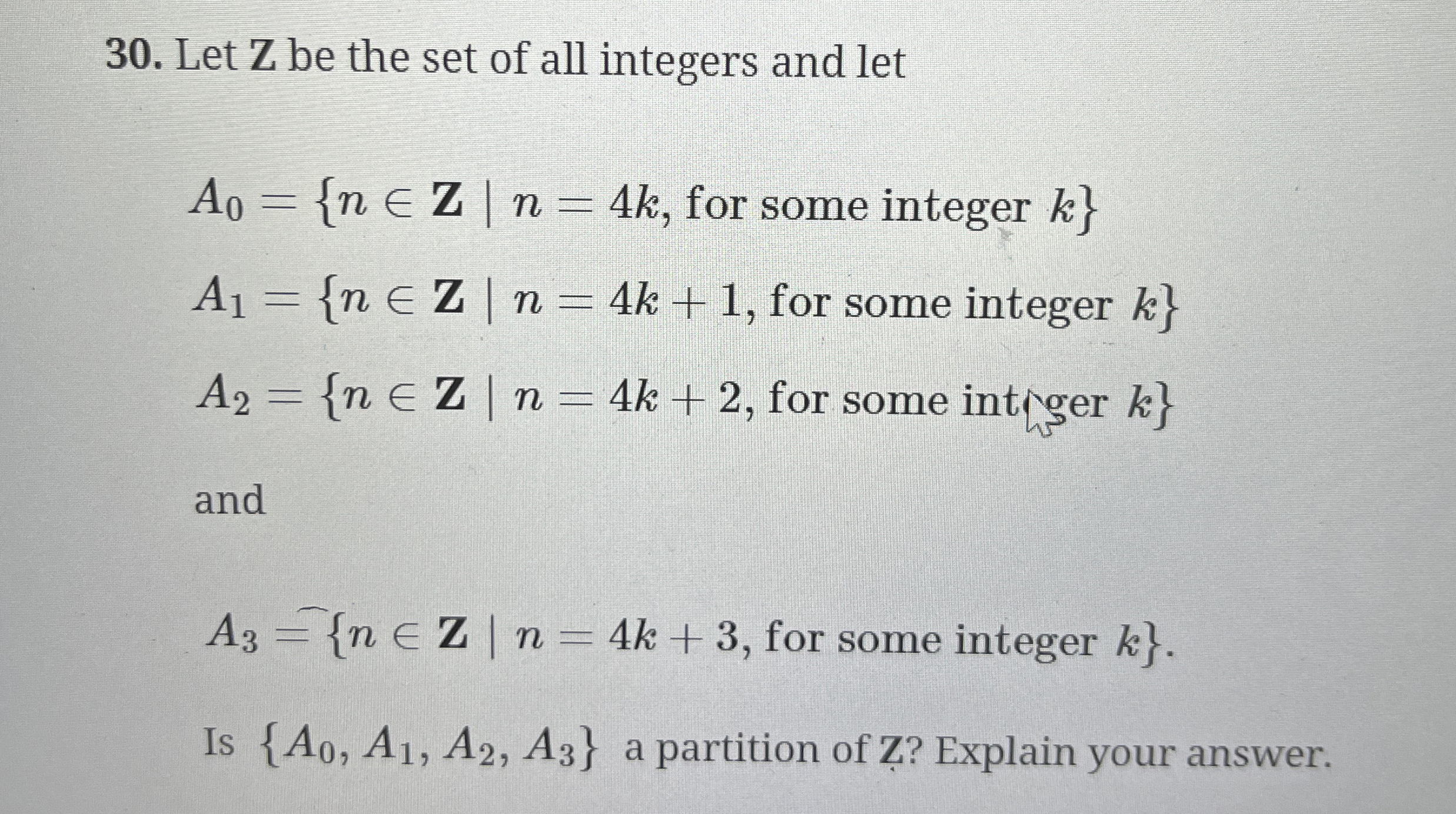 Solved Let Z ﻿be the set of all integers and let, ﻿for some | Chegg.com