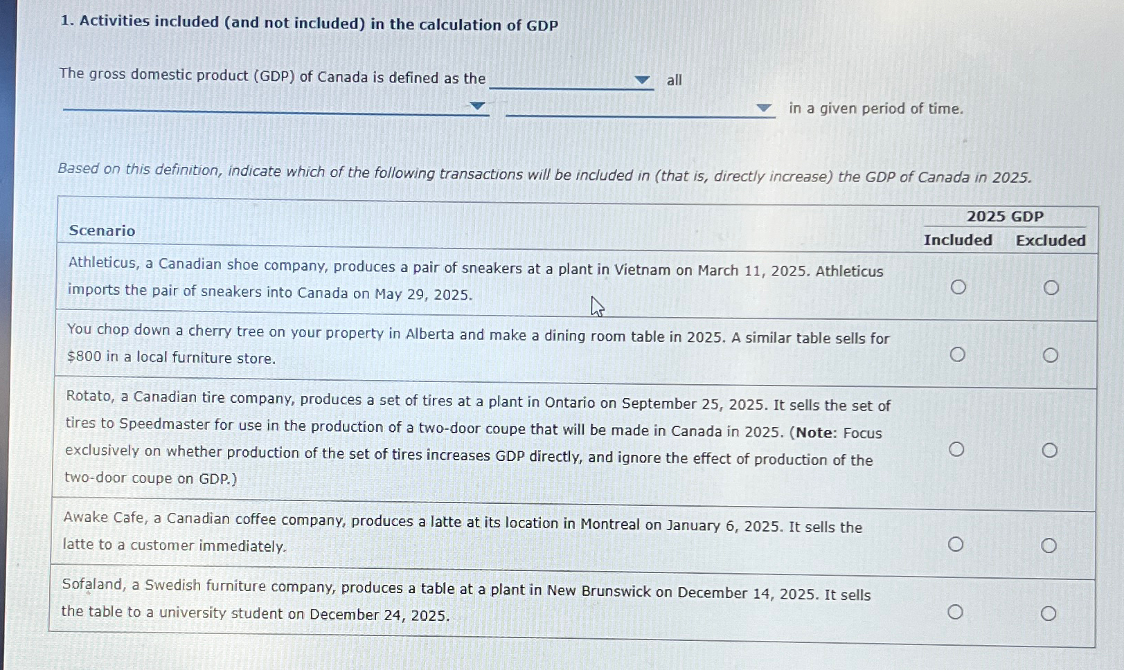 Solved Activities included (and not included) ﻿in the | Chegg.com