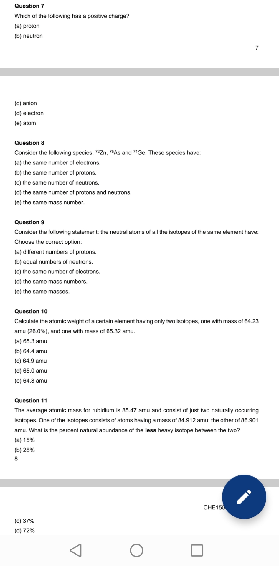 Solved Question 7Which of the following has a positive | Chegg.com