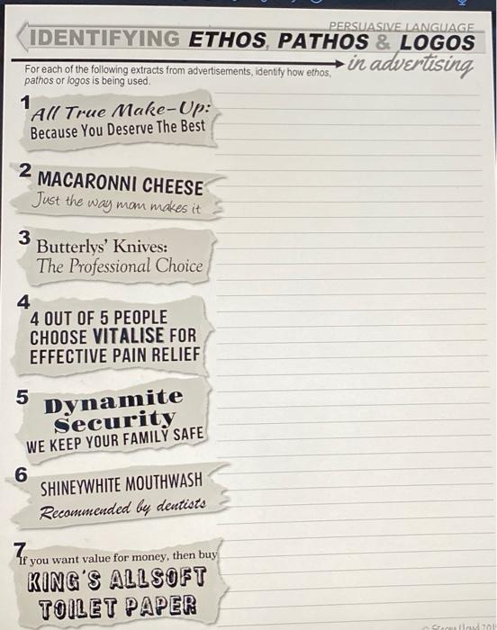 Solved PERSUASIVE LANGUAGE IDENTIFYING ETHOS, PATHOS & LOGOS | Chegg.com