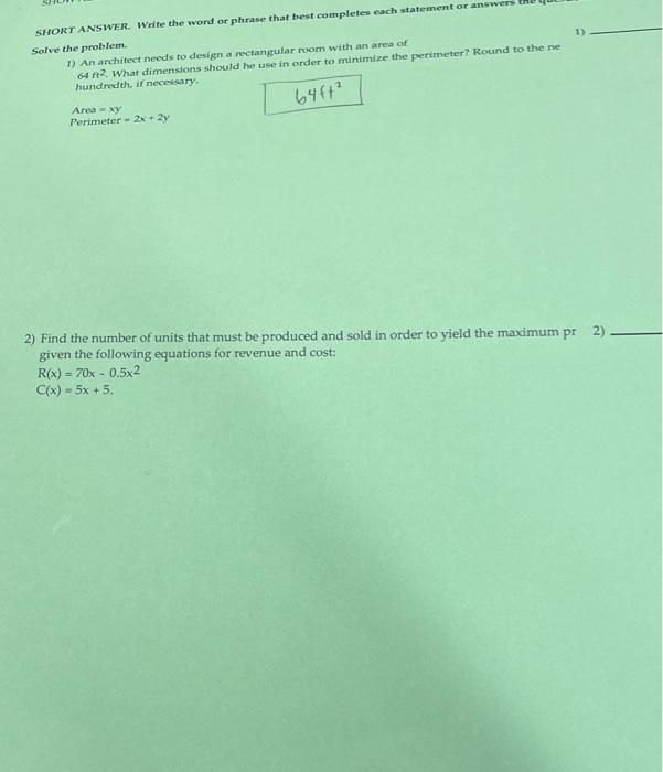 Solved SHORT ANSWER. Write the word or phrase that best | Chegg.com