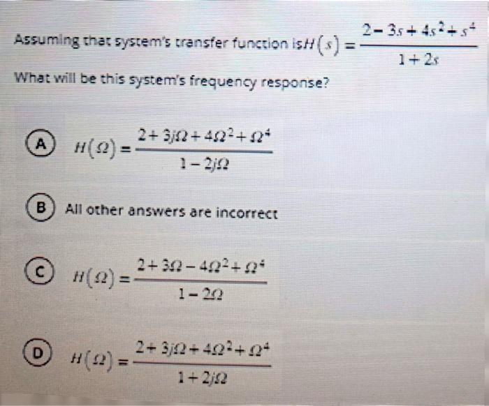 Solved Assuming thar system's transfer function is | Chegg.com