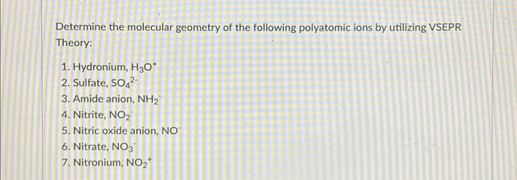 Solved Determine the molecular geometry of the following | Chegg.com