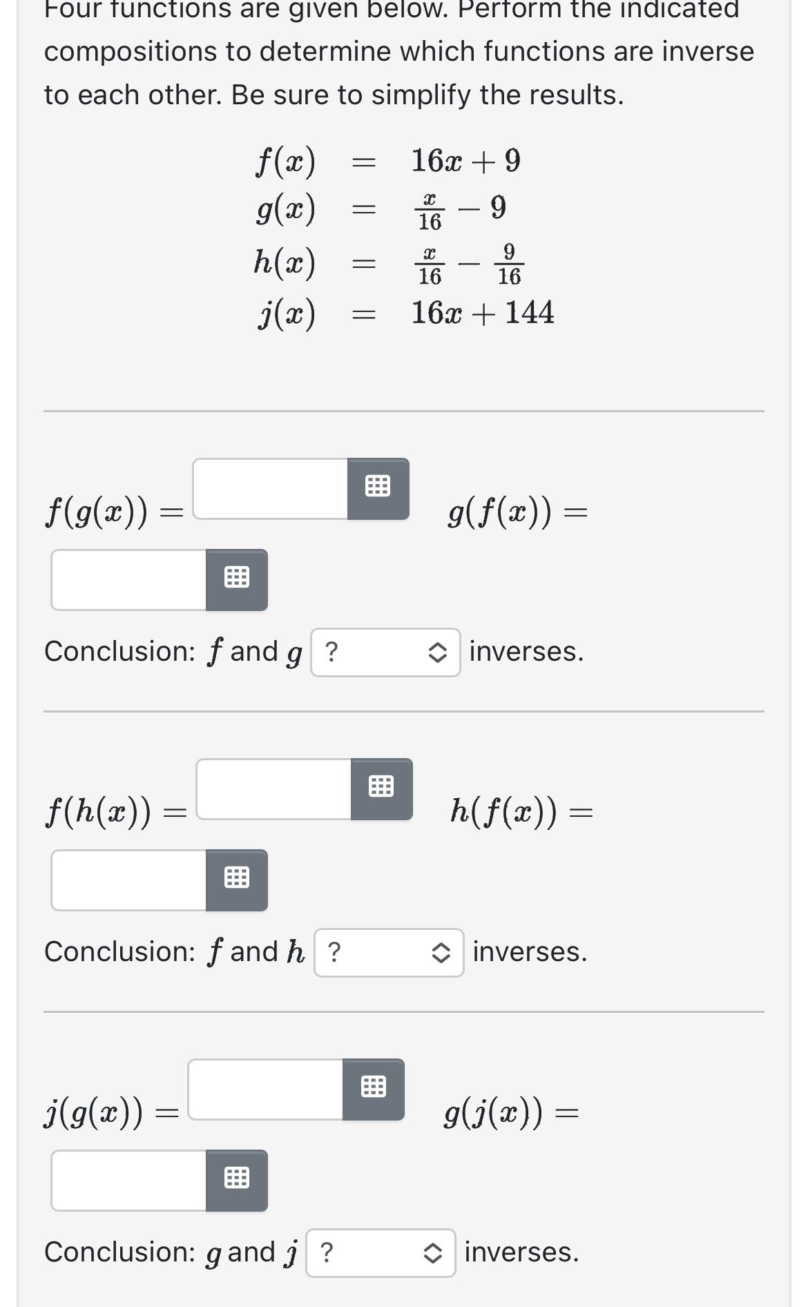 Solved Four functions are given below. Perform the indicated | Chegg.com
