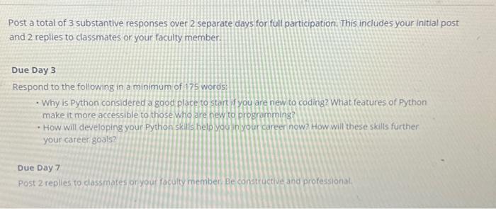 Solved Post a total of 3 substantive responses over 2 | Chegg.com
