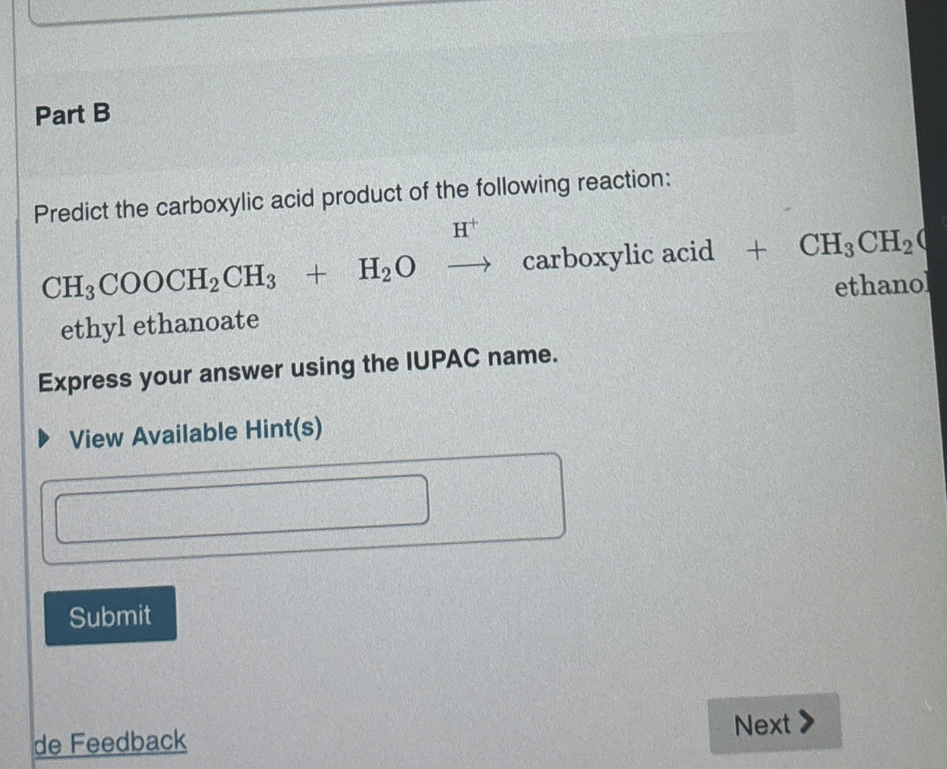 Solved Part BPredict the carboxylic acid product of the | Chegg.com