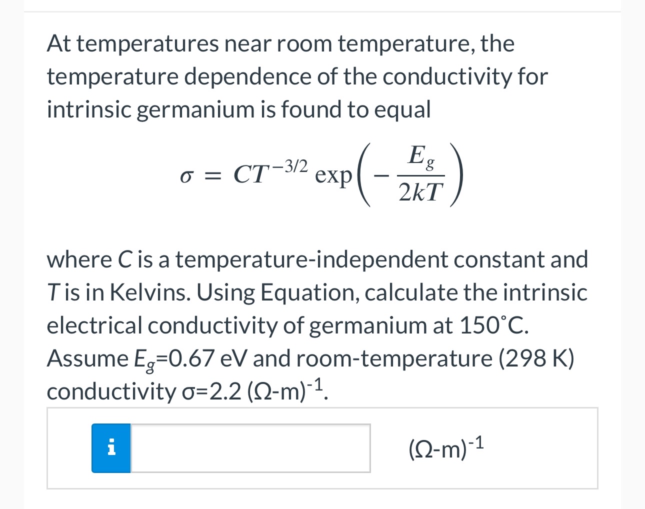 Solved At temperatures near room temperature, the | Chegg.com