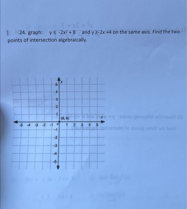 Solved 1 24. graph: y≤−2x2+8 and y≥−2x+4 on the same axis. | Chegg.com