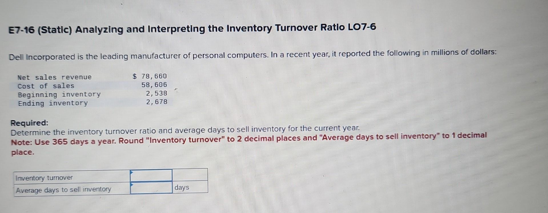 Solved E7-16 (Static) Analyzing and Interpreting the | Chegg.com