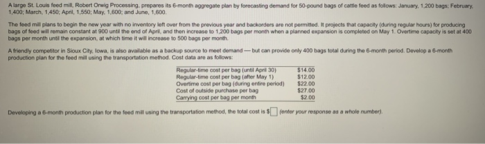 Solved A large St. Louis feed mill, Robert Orwig Processing, | Chegg.com