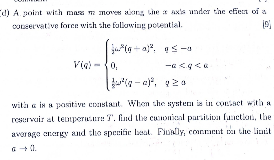 Solved (d) ﻿A point with mass m ﻿moves along the x ﻿axis | Chegg.com