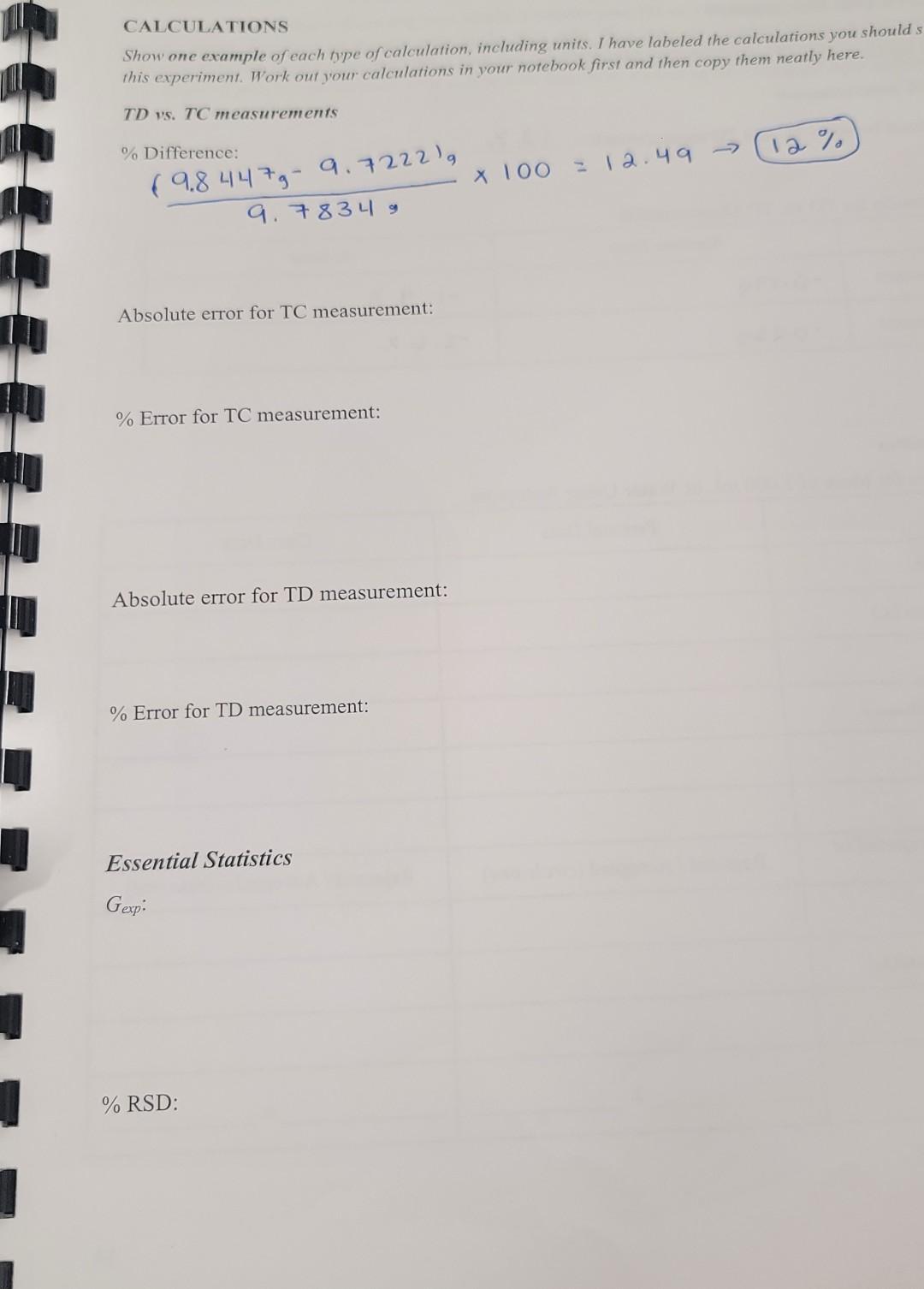 Solved TD vs. TC Measurements Cylinder is marked TCor TD. | Chegg.com