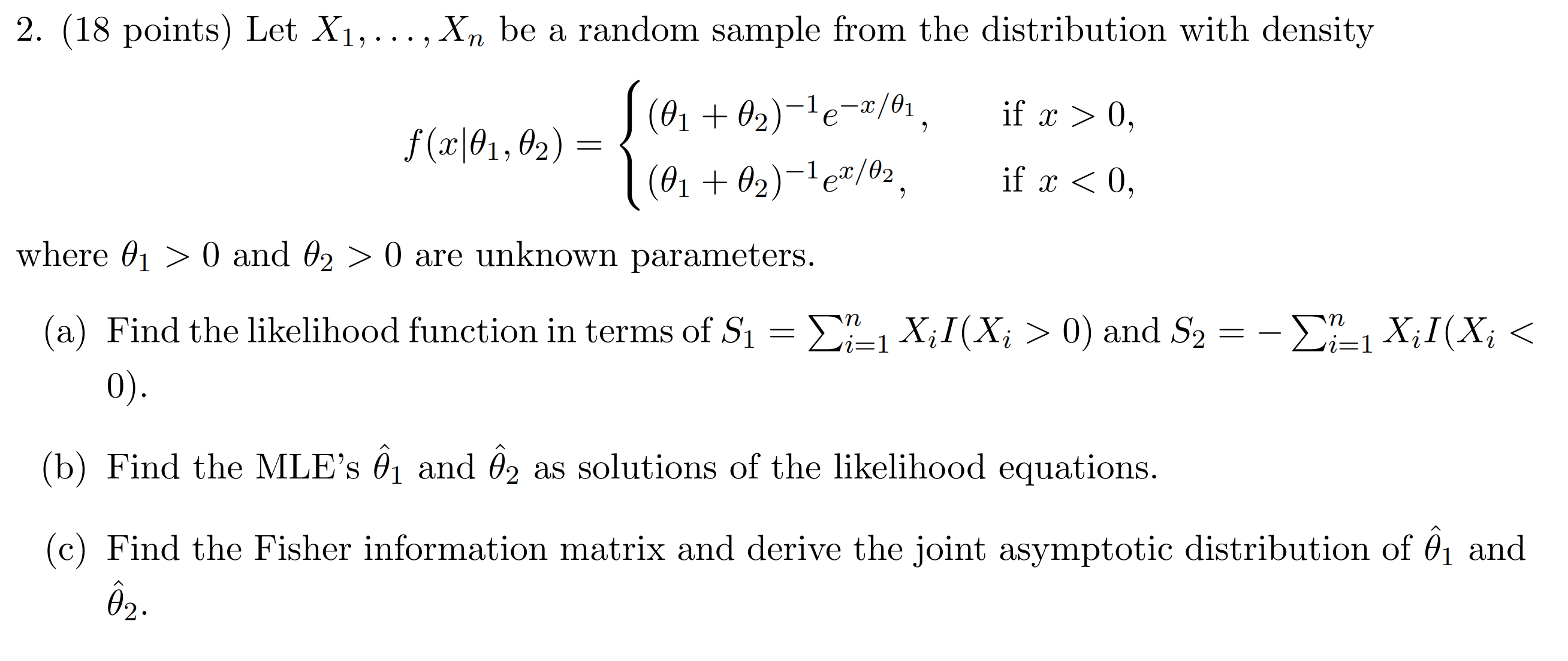 Solved (18 ﻿points) ﻿Let x1,dots,xn ﻿be a random sample from | Chegg.com