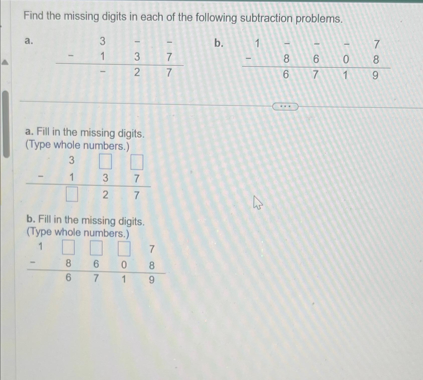 Solved Find the missing digits in each of the following | Chegg.com