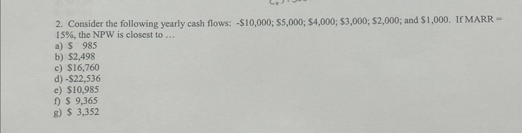 Solved Consider the following yearly cash flows: | Chegg.com
