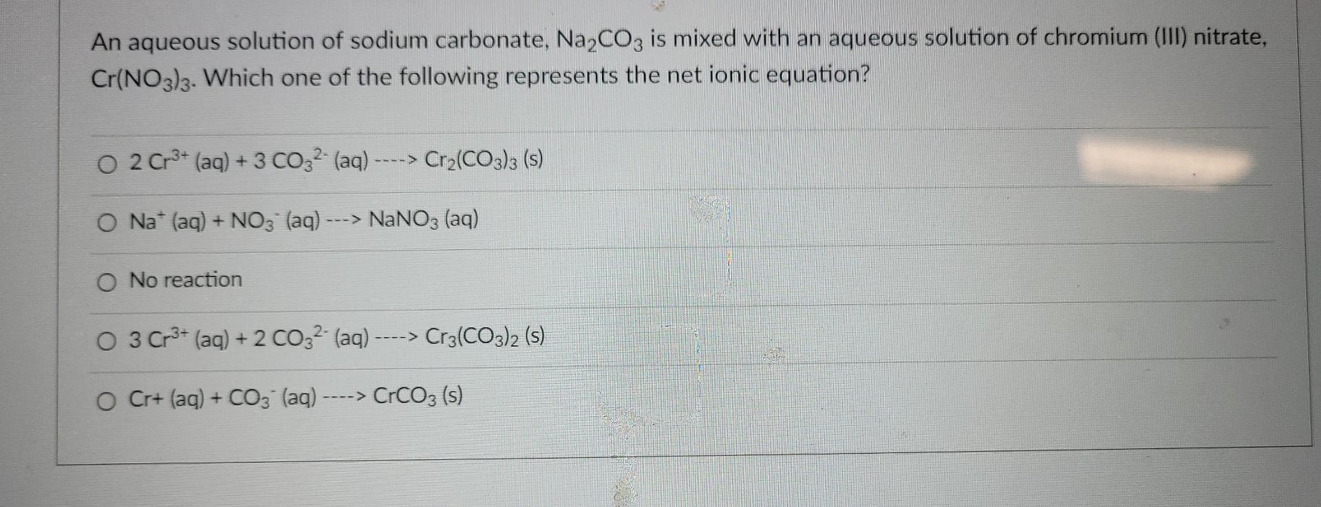 Solved An aqueous solution of sodium carbonate, Na2CO3 is | Chegg.com