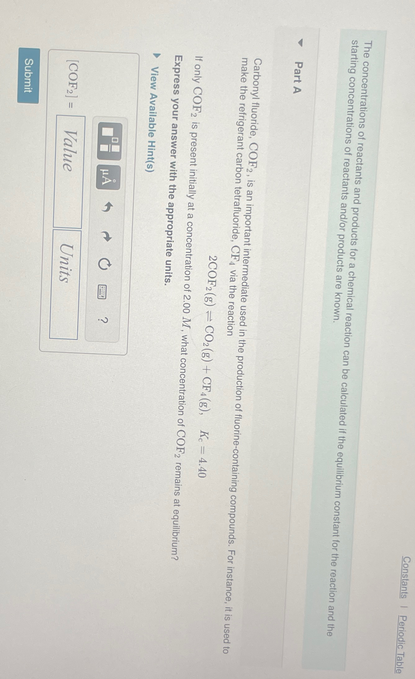 Solved Constants I Periodic TableThe concentrations of | Chegg.com