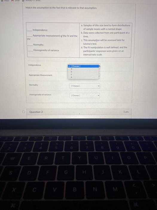 Solved Match the assumption to the fact that is relevant to | Chegg.com